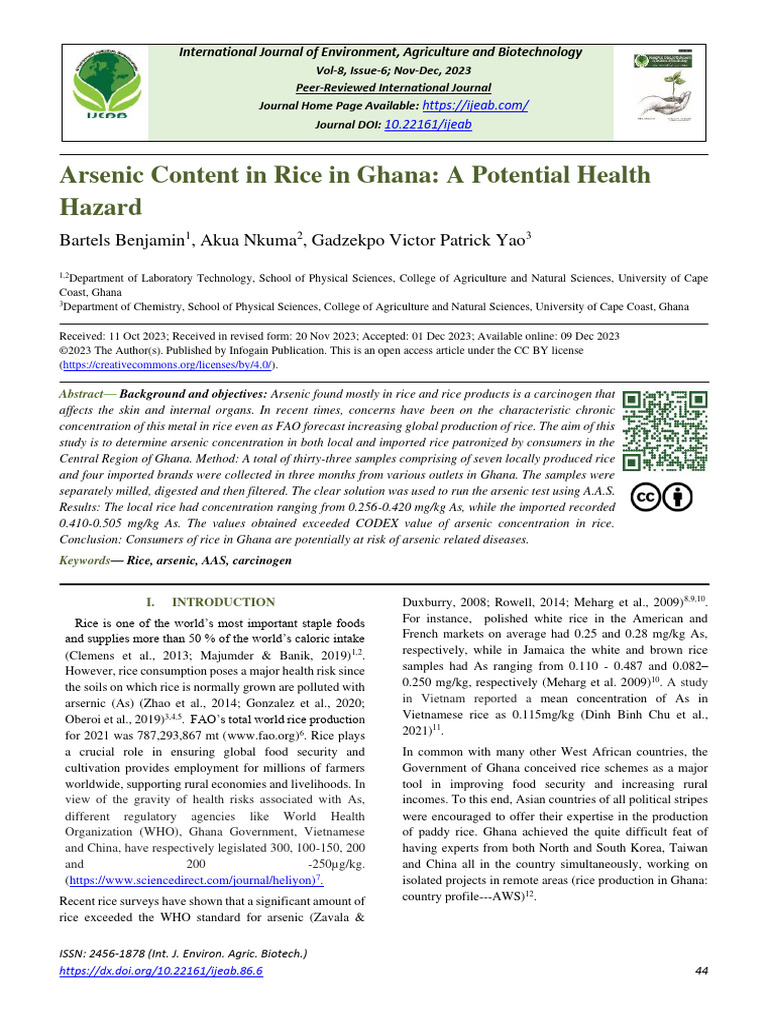 Arsenic Content in Rice in Ghana: A Potential Health Hazard | PDF ...