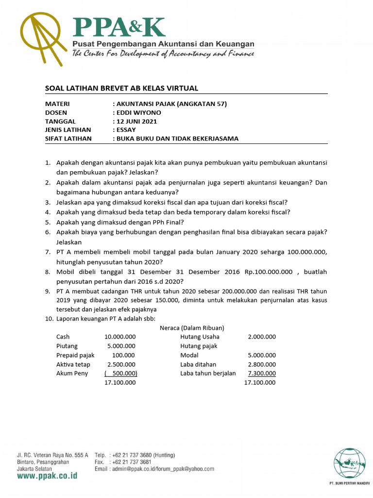 Latihan Akuntansi Pajak Angkatan | PDF