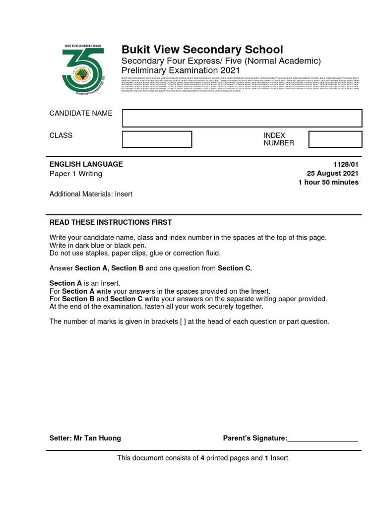 BVSS 2021 4E5N Prelim P1 QP | PDF