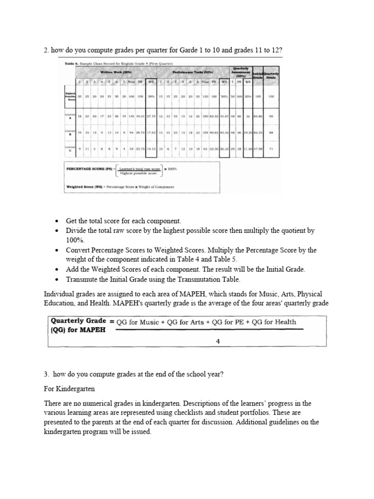 Grade Computation and Remedial Classes | PDF | Educational Stages ...