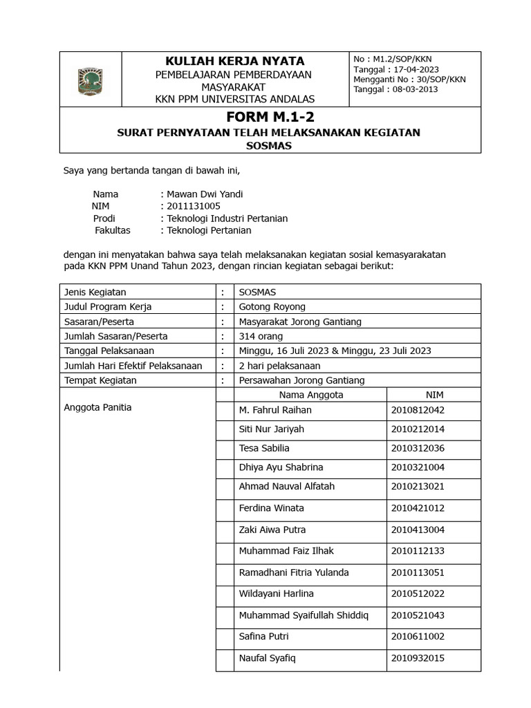 Form m1. 2 GORO Gantiang | PDF
