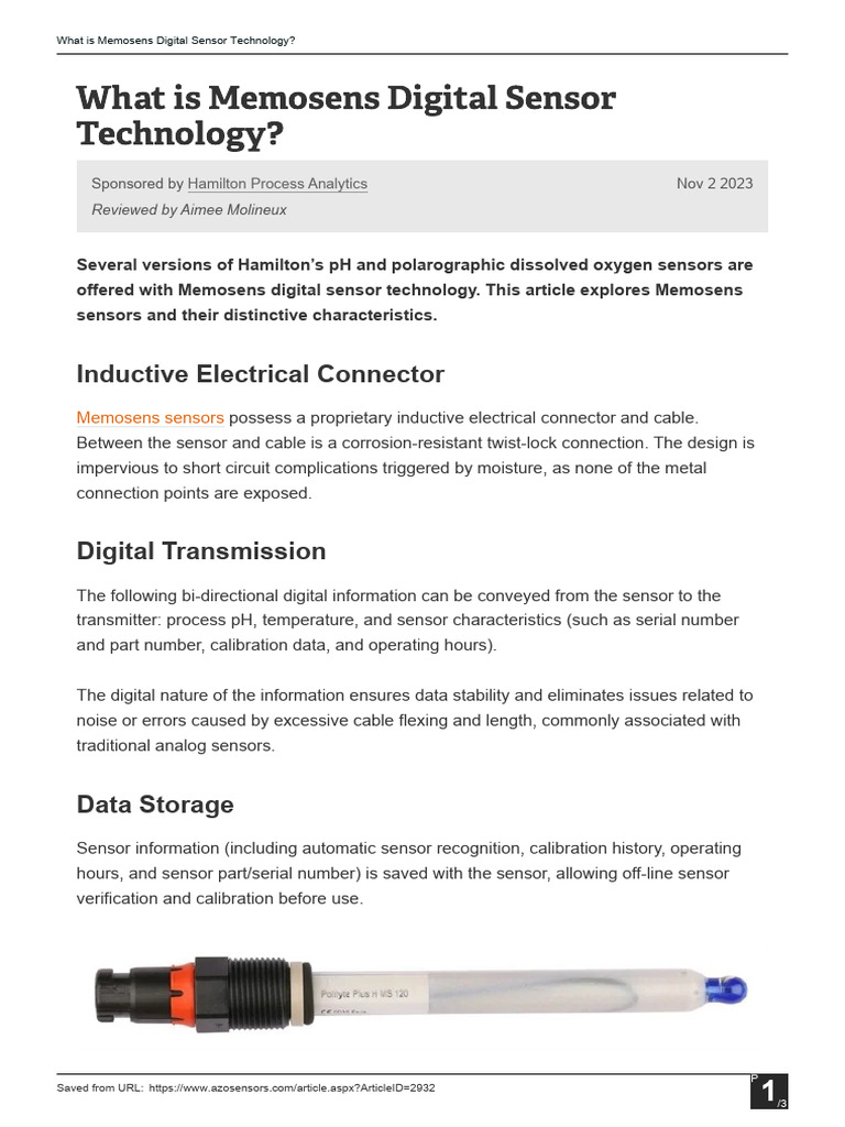 What Is Memosens Digital Sensor Technology | PDF | Sensor | Information