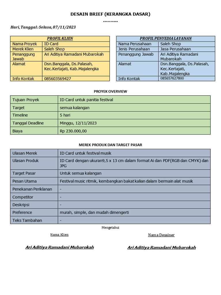 DESAIN BRIEF ID Card - ARI ADITIYA RAMADANI MUBAROKAH | PDF