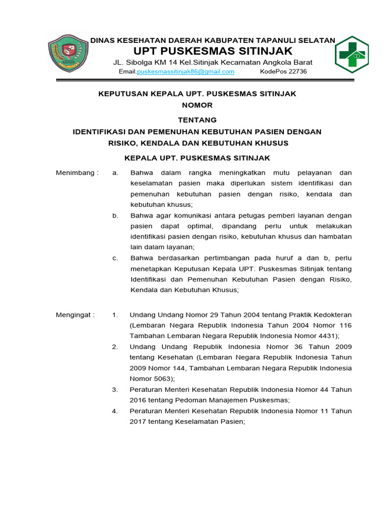 Identifikasi Dan Pemenuhan Kebutuhan Pasien Dengan Resiko, Kendala Dan Kebutuhan Khusus | PDF
