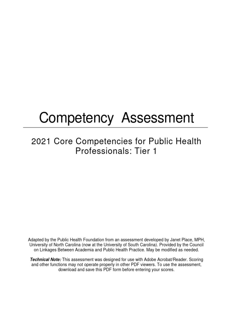 Competency Assessment Tier 1 | PDF | Data Analysis | Public Health