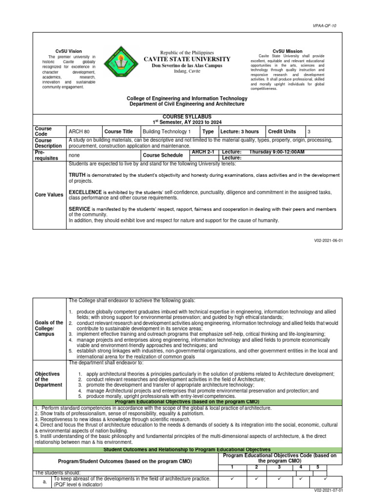 ARCH 80 Building Technology I 1st2324 | PDF | Information | Engineering