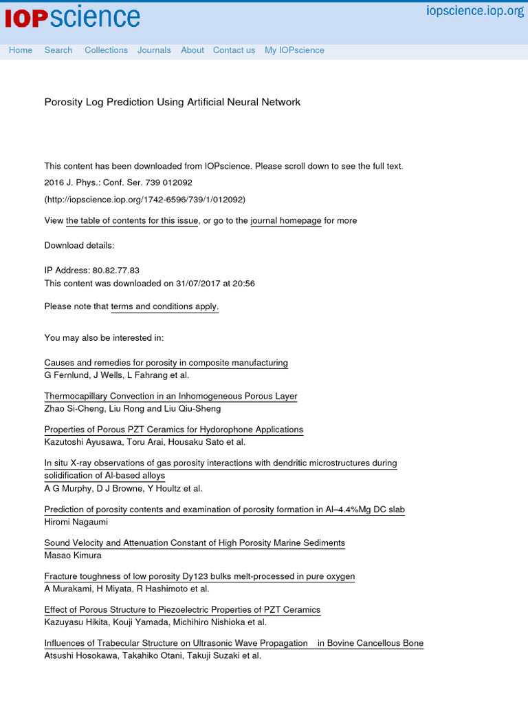 Porosity Log Prediction | PDF