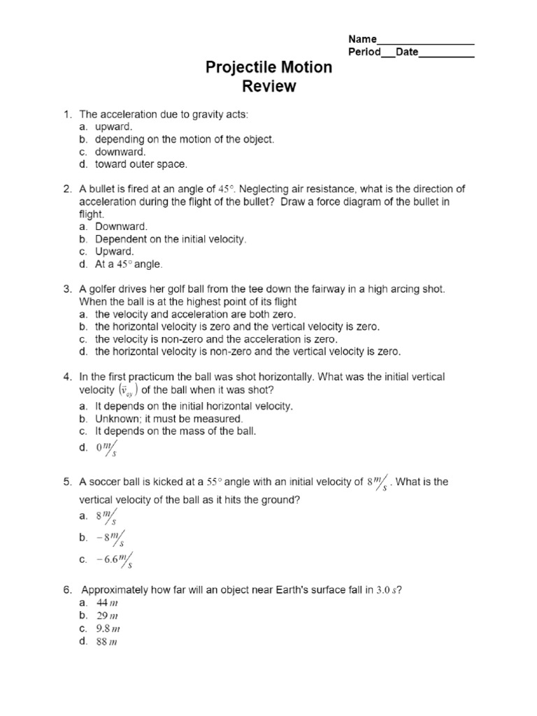 Projectile Motion Review Pdf