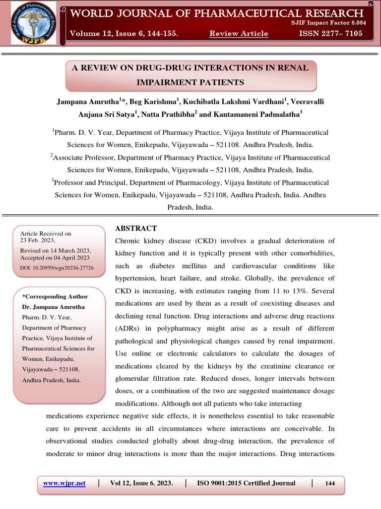 A Review On Drug-Drug Interactions in Renal Impairment Patients | PDF ...
