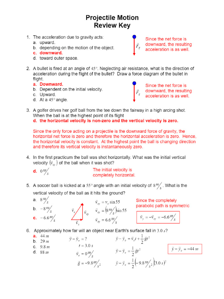 Projectile Motion Review Key | PDF