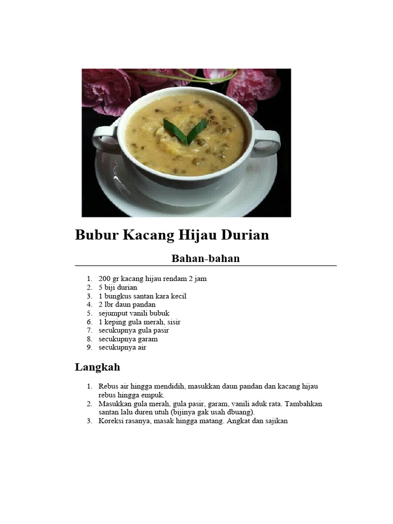 Bubur Kacang Hijau Durian | PDF