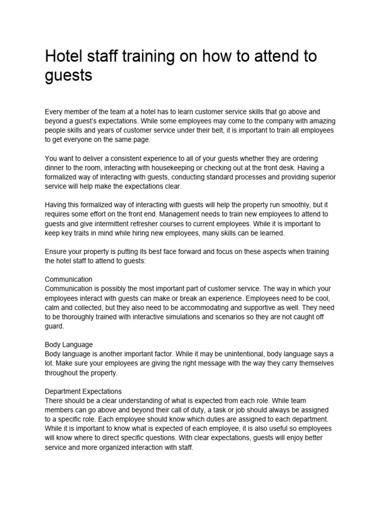 Hotel Staff Training On How To Attend To Guests | Download Free PDF ...