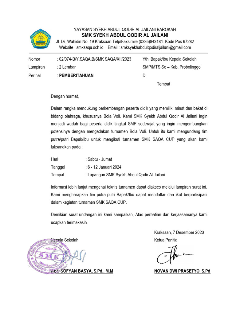 Surat Undangan Turnamen | PDF