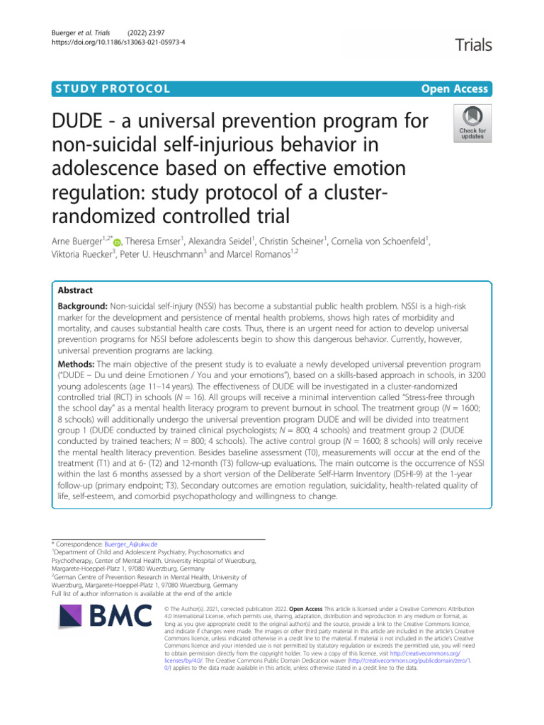 2022 DUDE - A Universal Prevention Program For Non-Suicidal Self ...