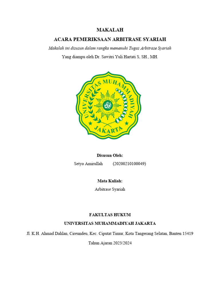 Acara Pemeriksaan Arbitrase Syariah (Setyo) | PDF