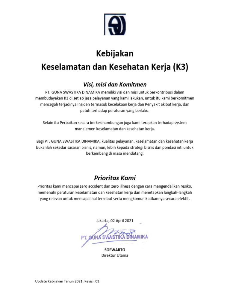 01_Kebijakan K3 dan Bukti Sosialisasi | PDF