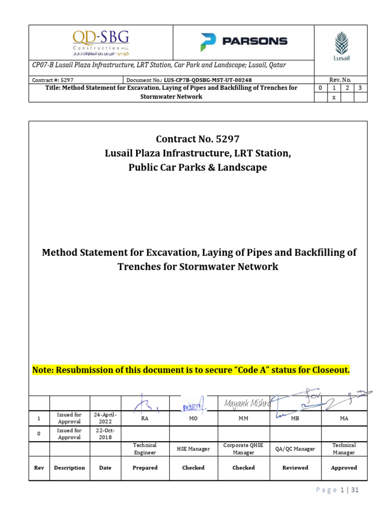 Method Statement Storm Water | PDF | Occupational Safety And Health ...