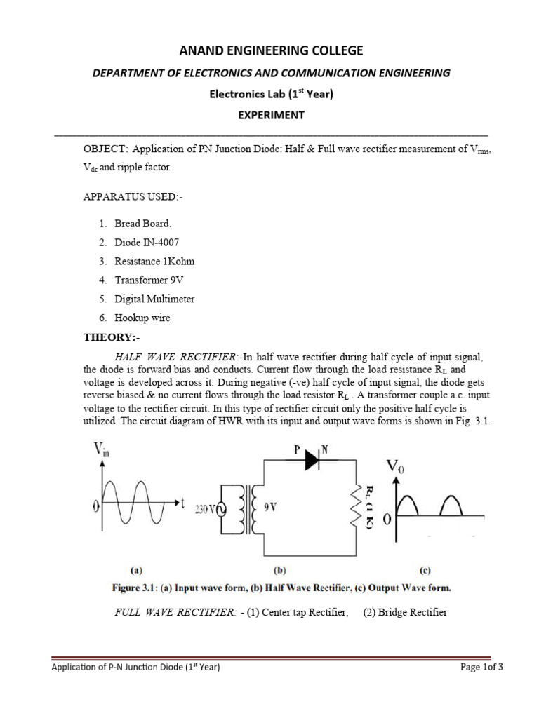 PN Junction Diode: Rectifier Applications | PDF | Rectifier | P–N Junction