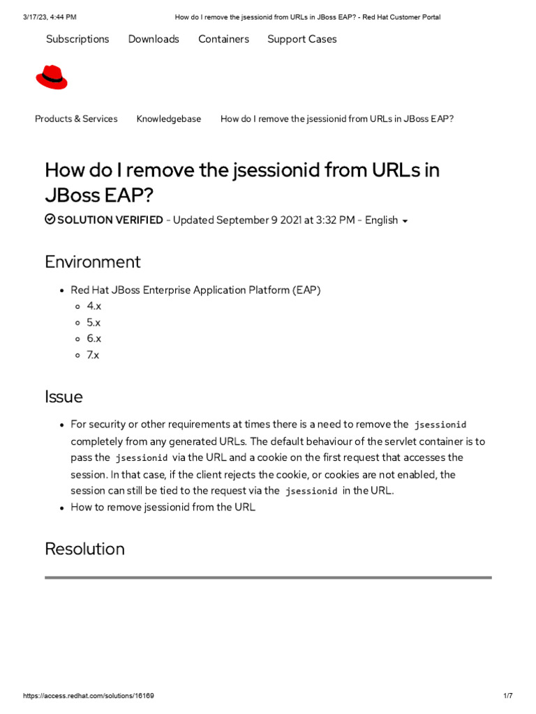 How Do I Remove The Jsessionid From URLs in JBoss EAP Red Hat Customer | PDF