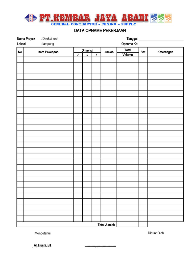 Format Opname Pekerjaan Proyek | PDF