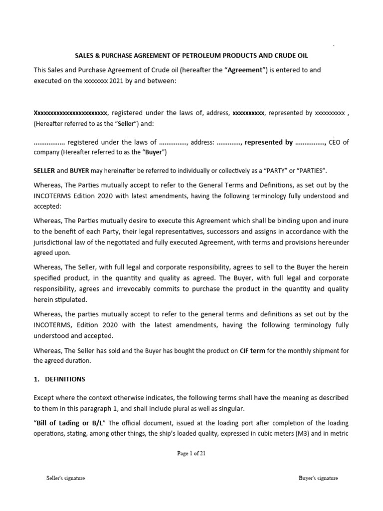 Crude Oil Sales Agreement Overview | PDF | Letter Of Credit | Arbitration