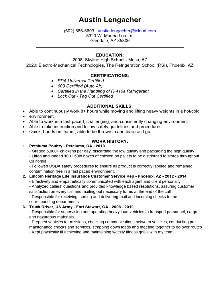 Austin Lengacher Resume 10282020 | PDF | Transport | Manufactured Goods
