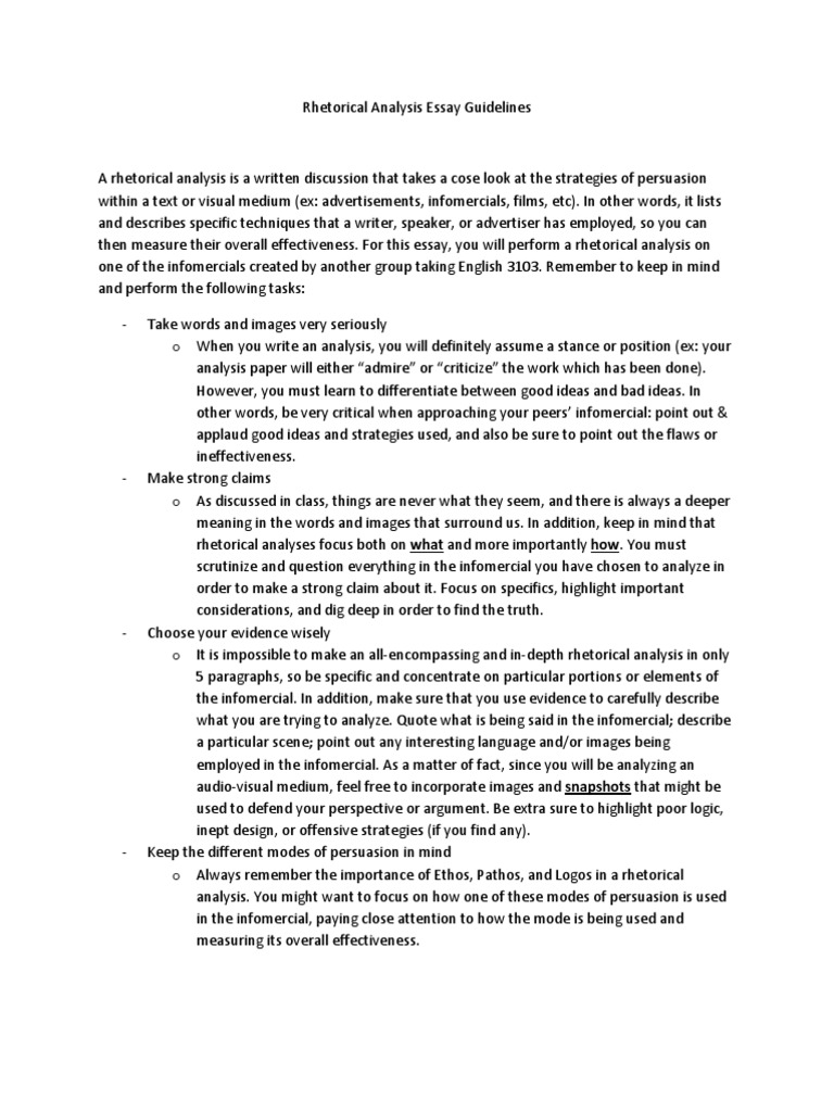 Rhetorical Analysis Essay Guidelines | PDF | Essays | Rhetoric