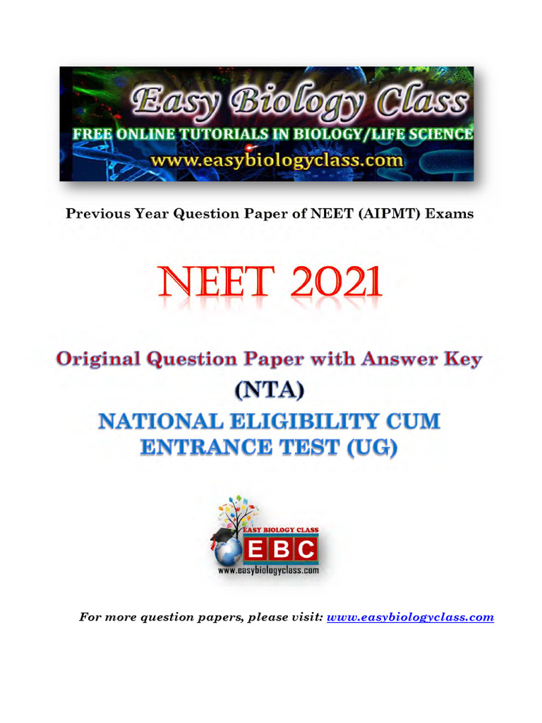 NEET 2021 Question Paper & Solutions | PDF | Capacitor | Series And ...