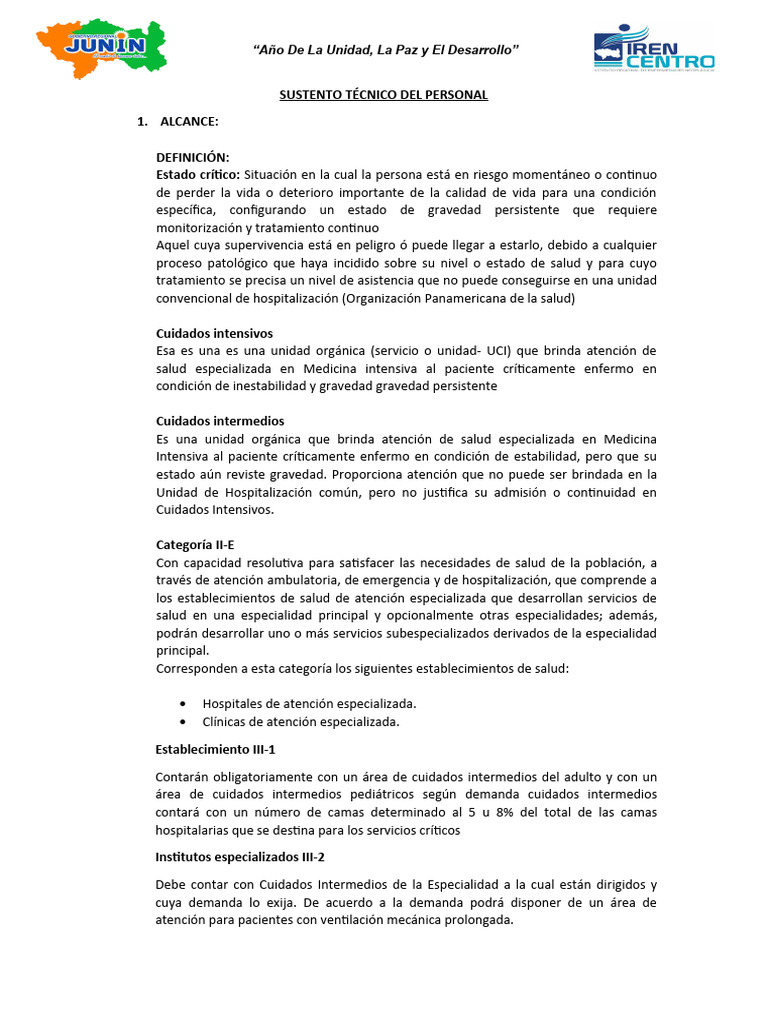 SUSTENTO TÉCNICO DEL PEROSNL DE UCI- UCIN | PDF | Hospital | Enfermería