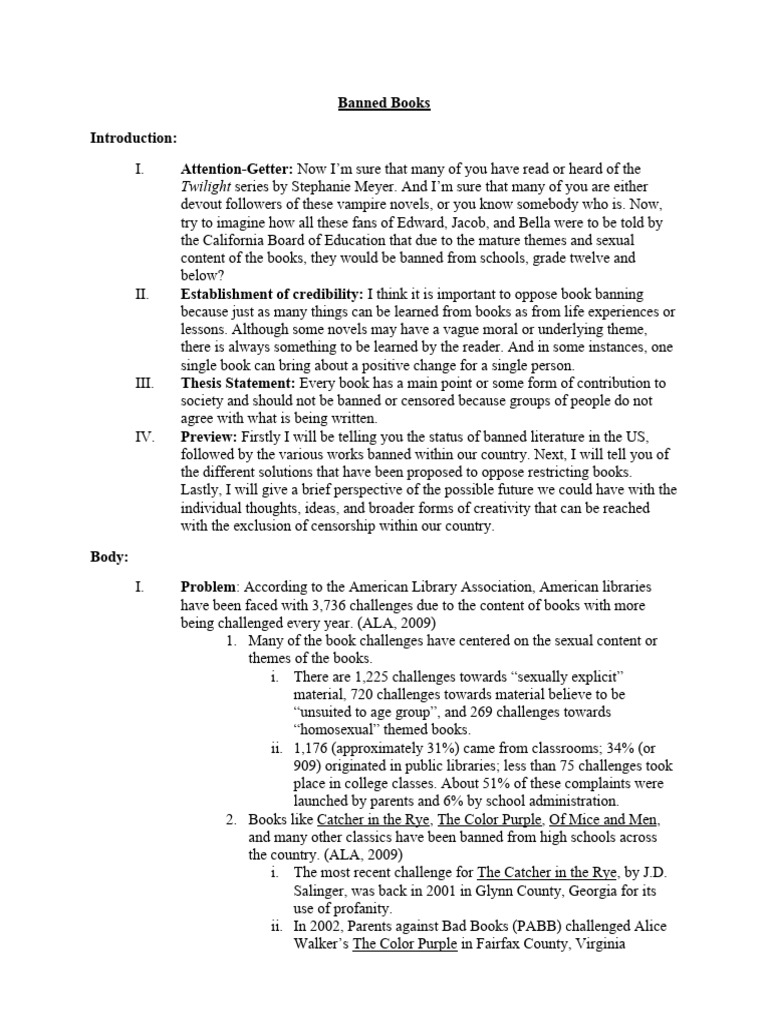 Sample Outline-Banned Books | PDF | Censorship | Thought