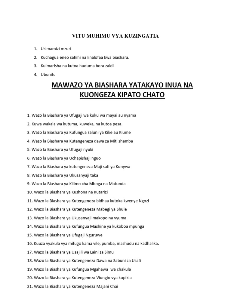 MAWAZO YA BIASHARA (BUSINESS IDEAS) Godi | PDF