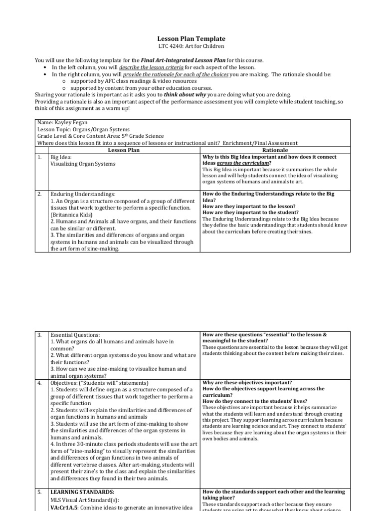 LTC 4240 Lesson Plan Template fs2023 - Complete Final-1 | PDF | Curriculum | Lesson Plan