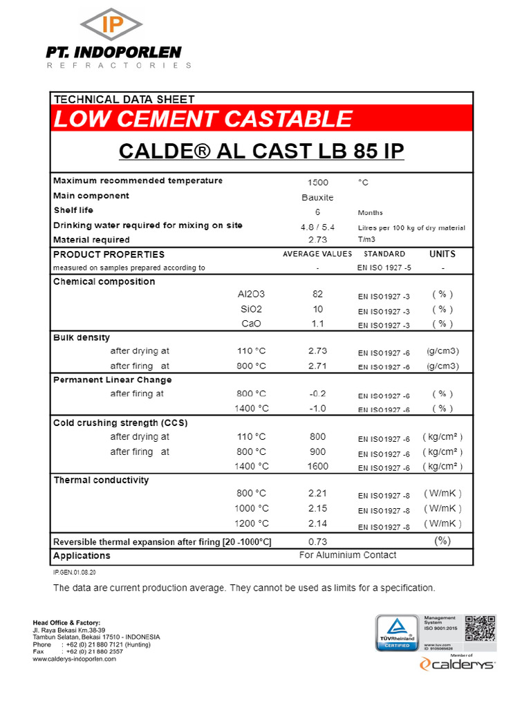 TDS Calde Al Cast LB 85 Ip | PDF