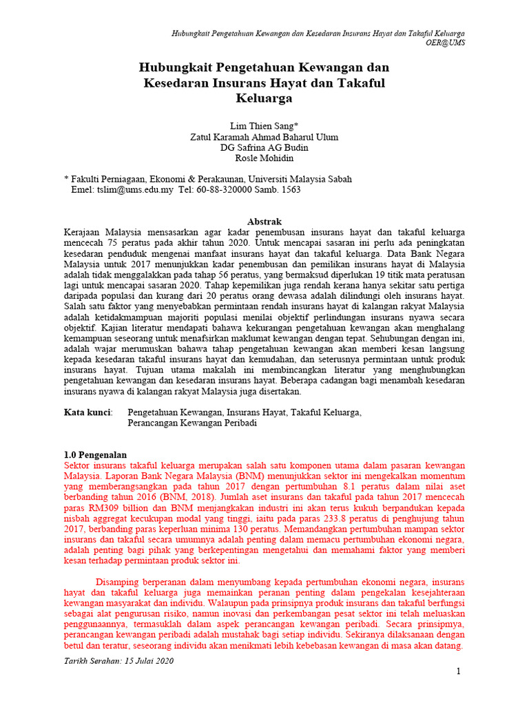 Pengetahuan Kewangan Dan Insurans Hayat - TSLIM - For OER at UMS | PDF