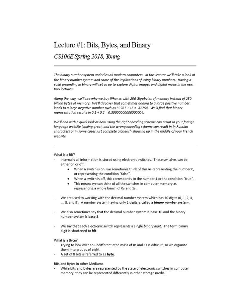L01 NBits Bytes Binary | PDF | Byte | Character Encoding