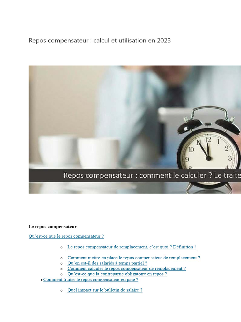 Calcul du repos compensateur en 2023 | PDF | Heures supplémentaires ...