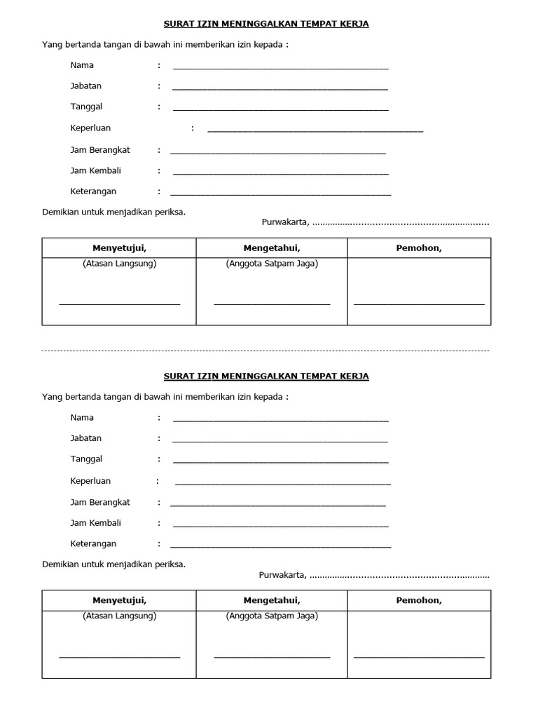 Form Izin Meninggalkan Tempat Kerja | PDF