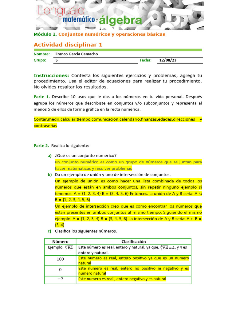 Act Disciplinar1 Lenguaje Mate BUAD Ordinario | PDF | Números | Entero