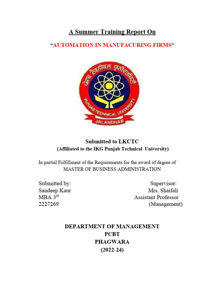 A Summer Training Report Sandeep | PDF | Analytics | Automation