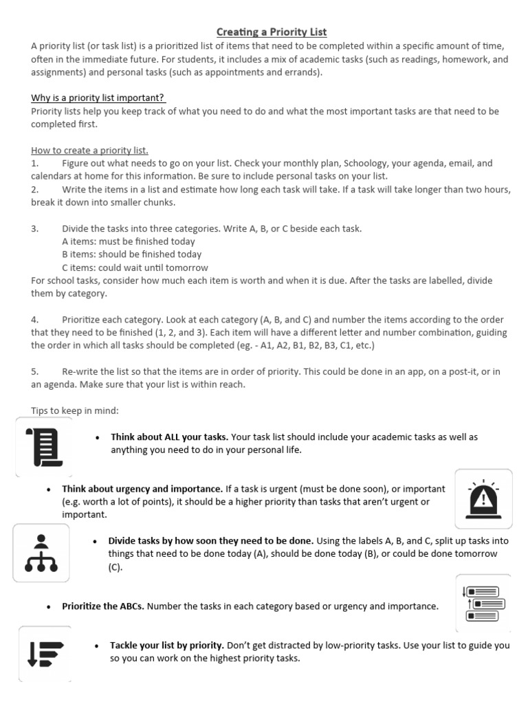 Creating A Priority List | PDF | Time Management | Professional Skills
