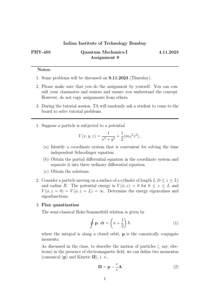 Ps 9 | PDF | Theoretical Physics | Quantum Mechanics