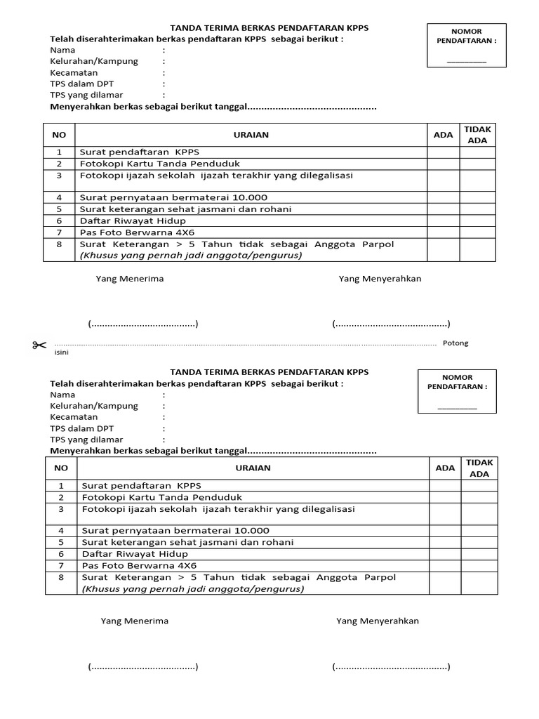 TT Dan Checklist Penerimaan Berkas KPPS Pemilu 2024 | PDF