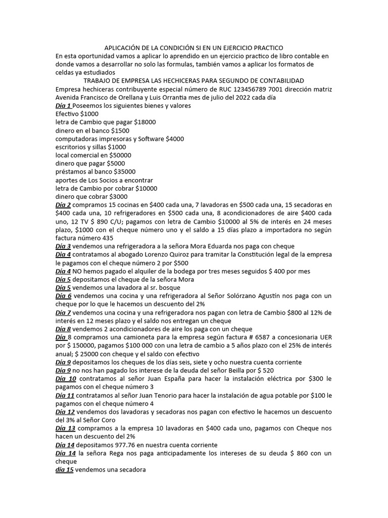 Ejercicio Práctico de Contabilidad | PDF | Cheque | Business