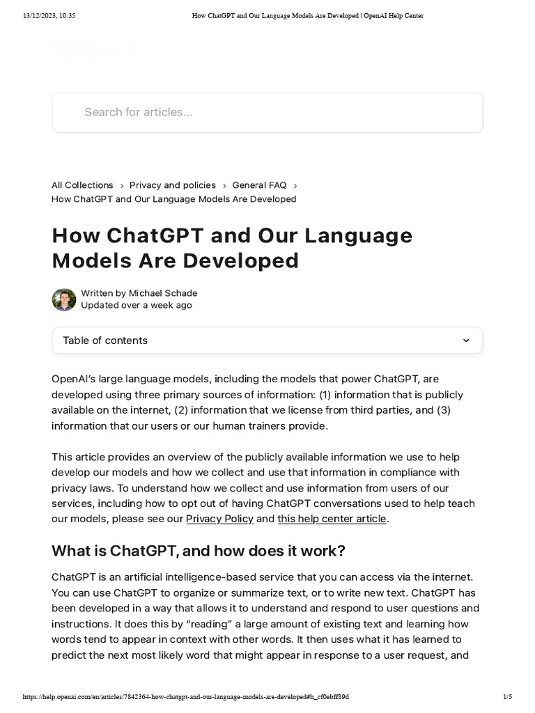 How ChatGPT and Our Language Models Are Developed - OpenAI Help Center ...