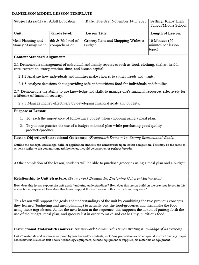 Adult Education Lesson Plan 1 | PDF | Educational Assessment