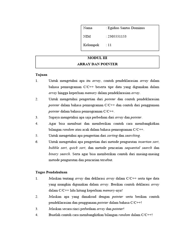 Pengantar Array dan Pointer C/C++ | PDF
