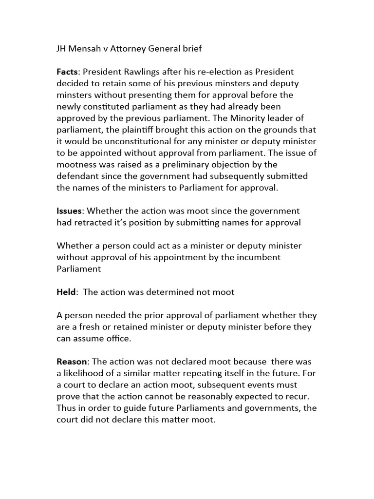 JH Mensah V Attorney General Brief | PDF