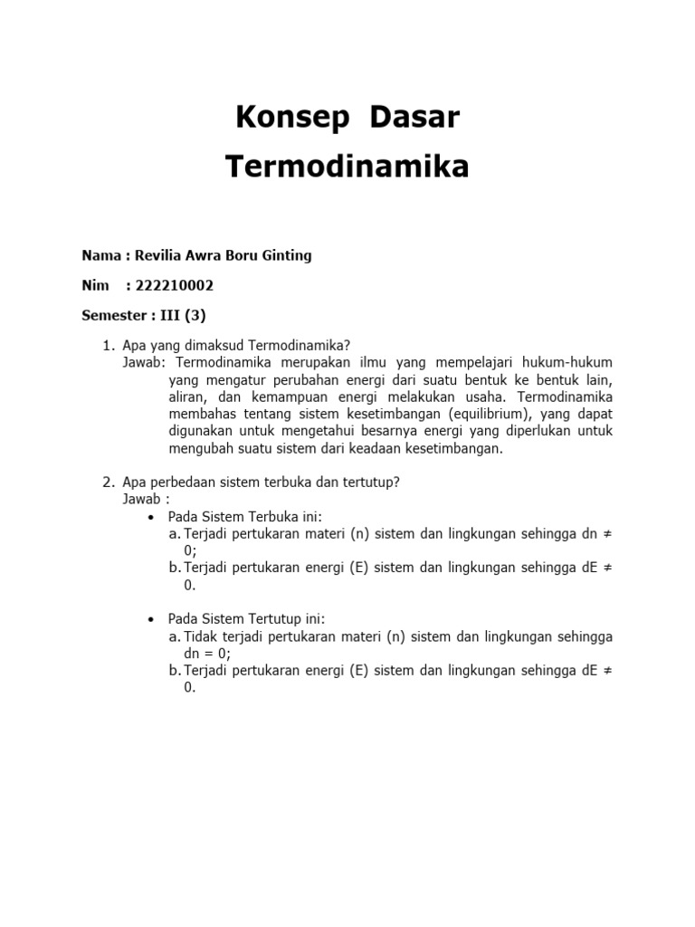 Konsep Dasar Termodinamika | PDF