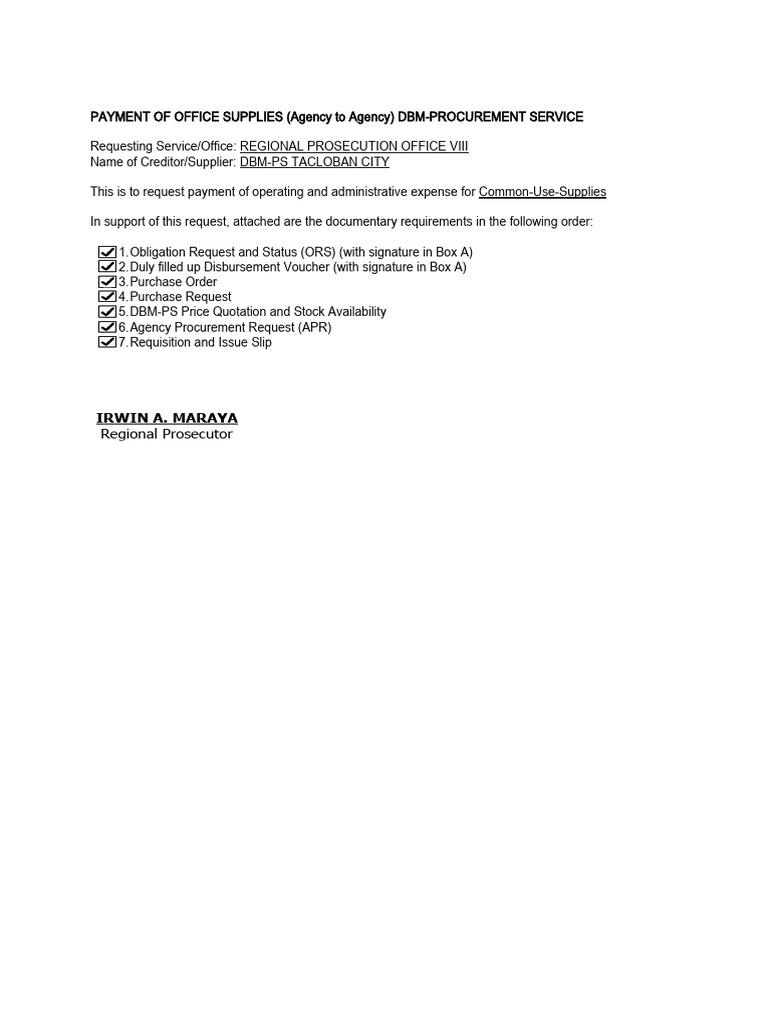 DBM Payment Request for Office Supplies | PDF | Finance & Money Management