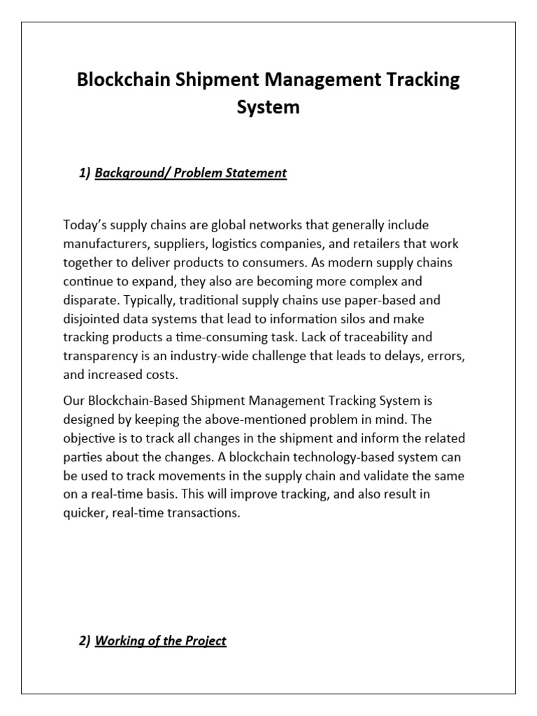 Blockchain Shipment Management Tracking System: 1) Background/ Problem Statement | Download Free ...